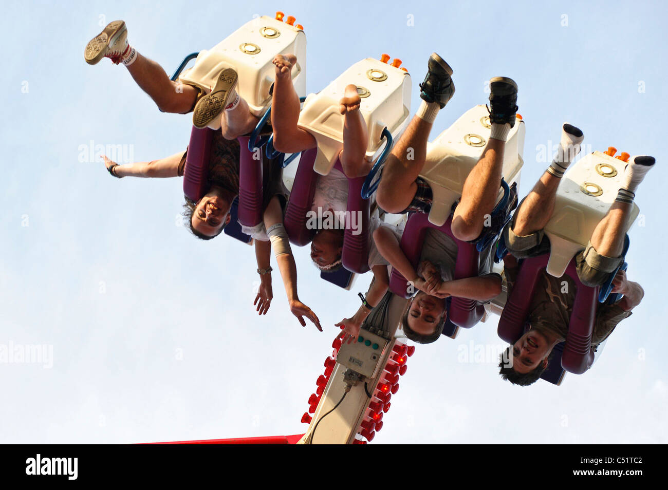 Crowds enjoy the fair rides on a hot day at Hop Farm Festival, Hop Farm ...