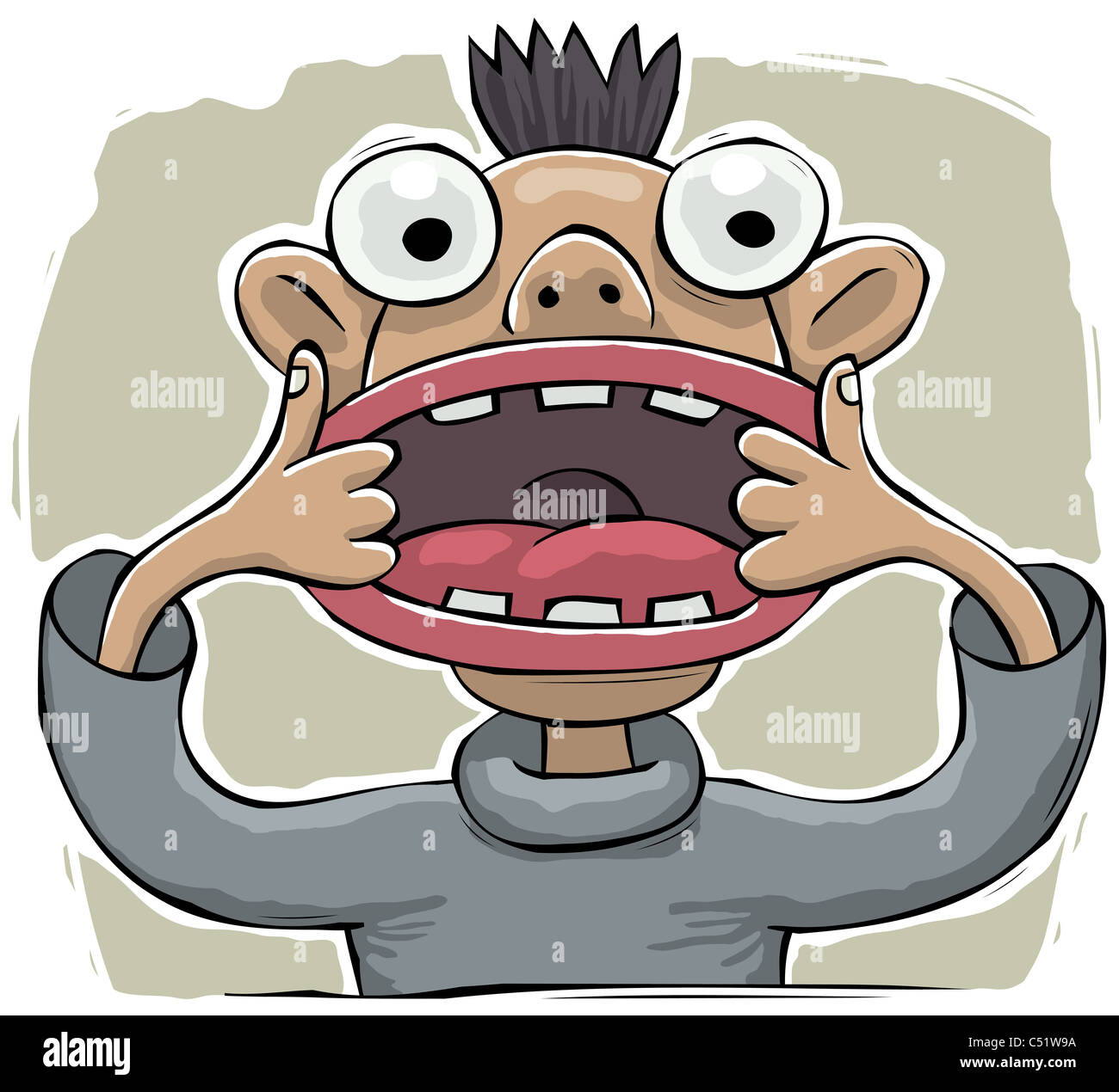 Young little punk showing faces with his wide mouth Stock Photo - Alamy
