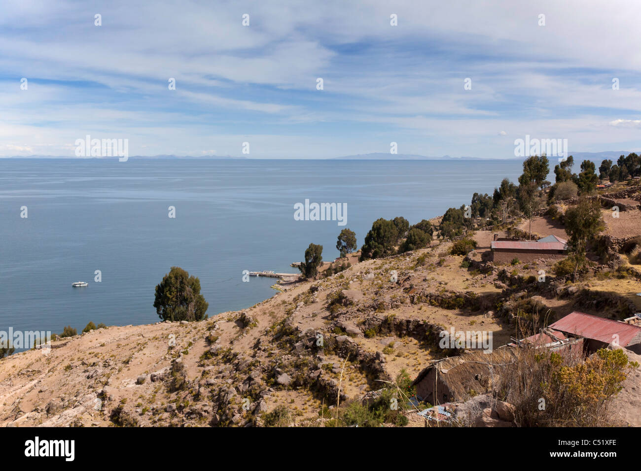 houses and terraces on Isla Taquile, Lake Titicaca, Peru Stock Photo ...