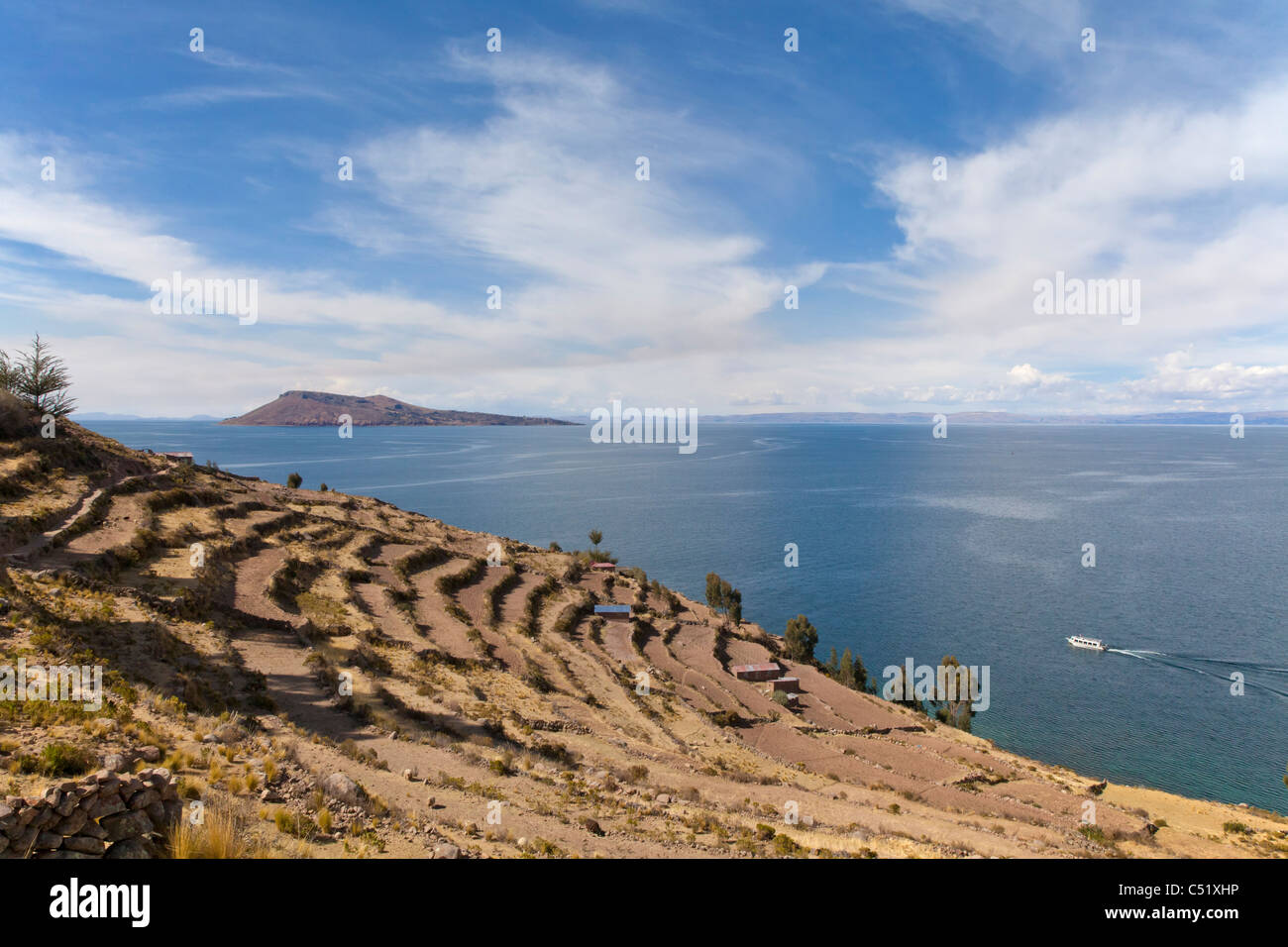 Terraces for agriculture on Isla Taquile, Lake Titicaca, Peru Stock ...