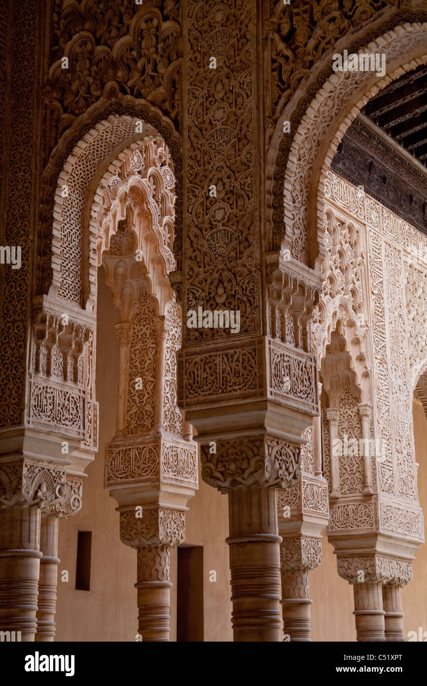 Granada Spain Alhambra palace ornate moorish wall decorated carved ...