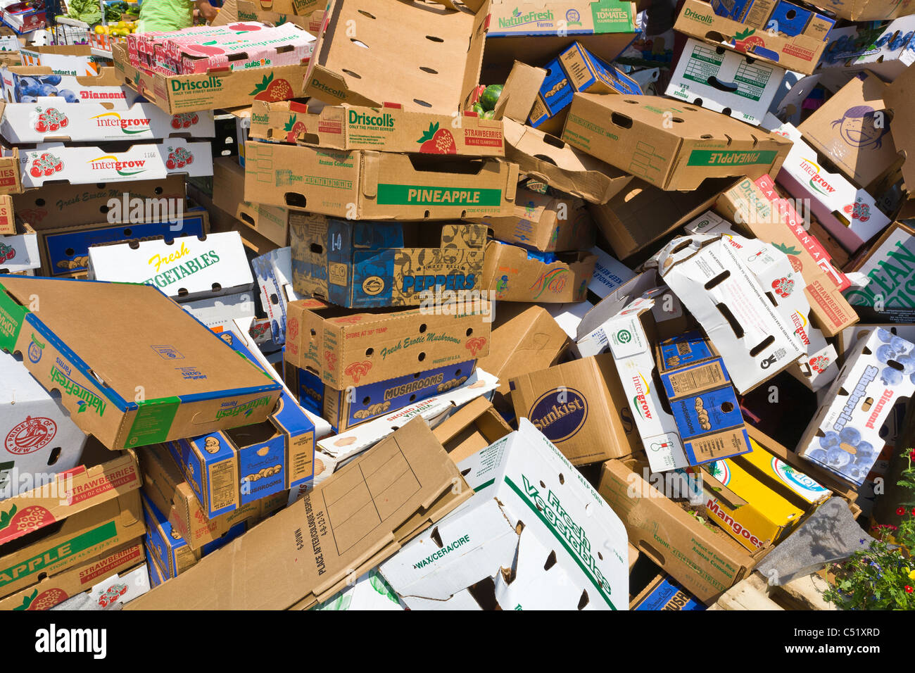 Pile of empty discarded cardboard baxes at Public Market in Rochester ...