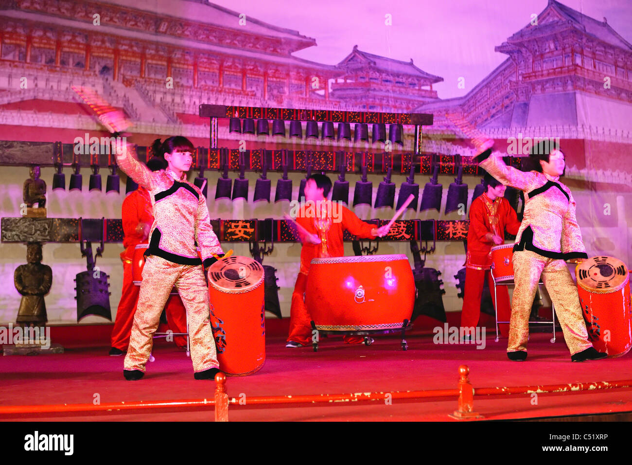 A Group of Chinese Musician Dressed in Historic Costumes Performing a ...