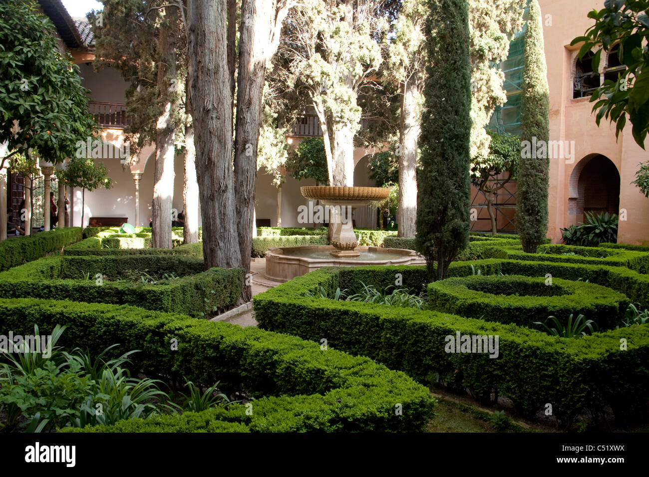Granada Spain Alhambra Palace garden Courtyard parterre of Buxus hedges ...