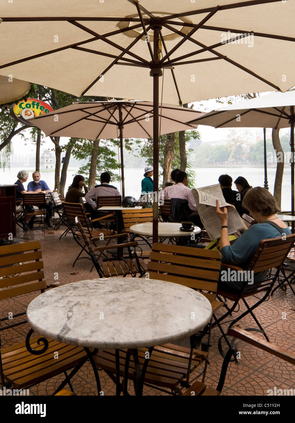 Hapro alfresco lakeside cafe, Hoan Kiem Lake, Hanoi, Vietnam Stock ...
