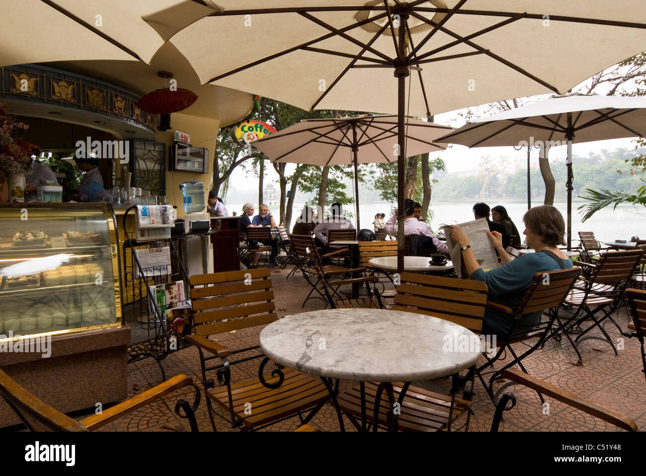 Hapro alfresco lakeside cafe, Hoan Kiem Lake, Hanoi, Vietnam Stock ...