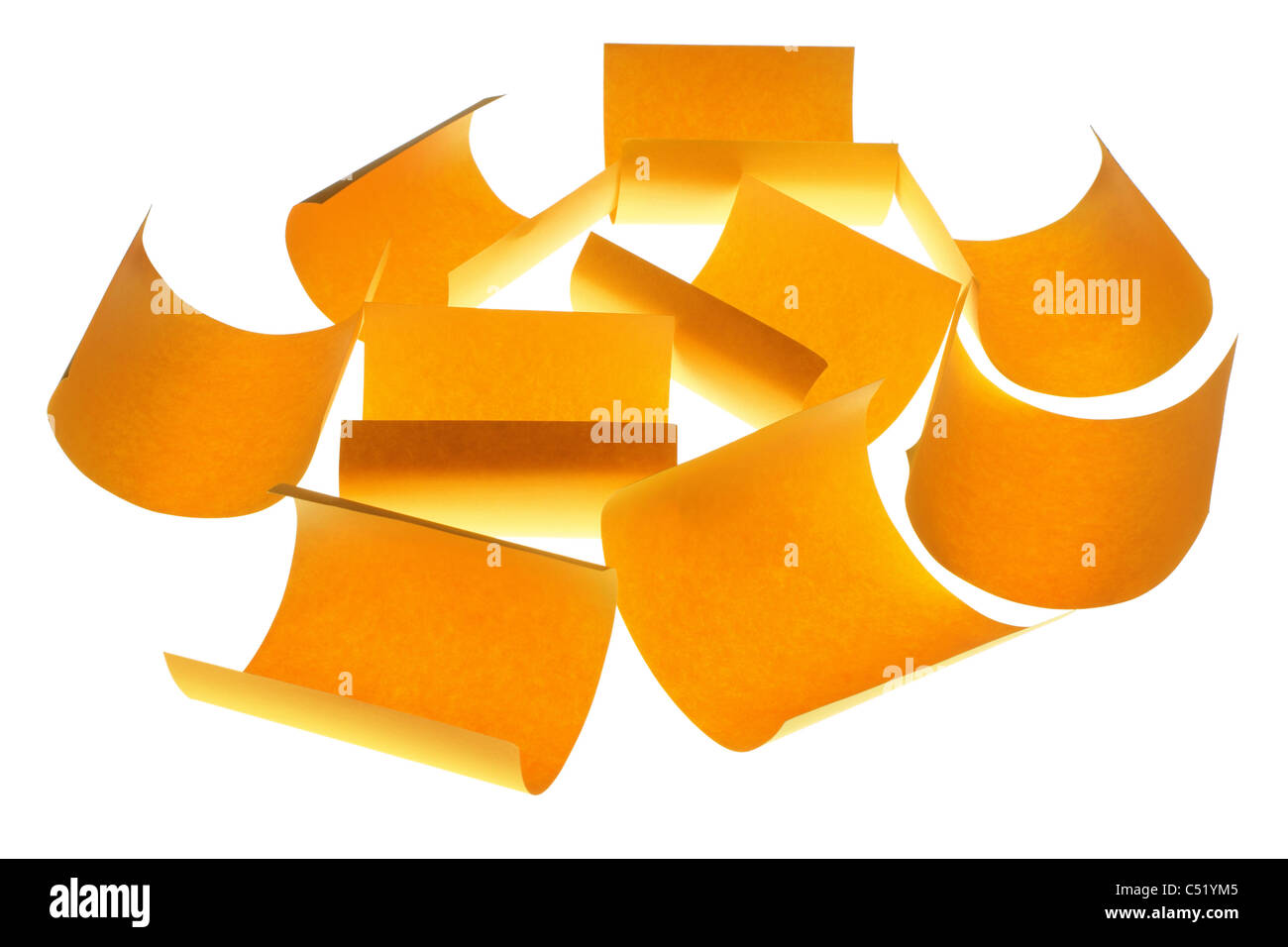 Yellow Note Papers on White Background Stock Photo - Alamy