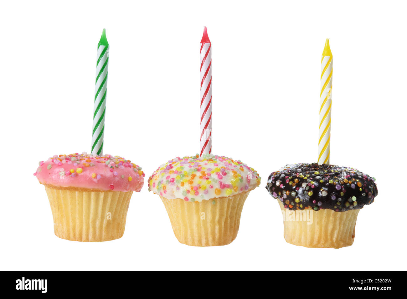 Cup Cakes with Birthday Candles Stock Photo - Alamy