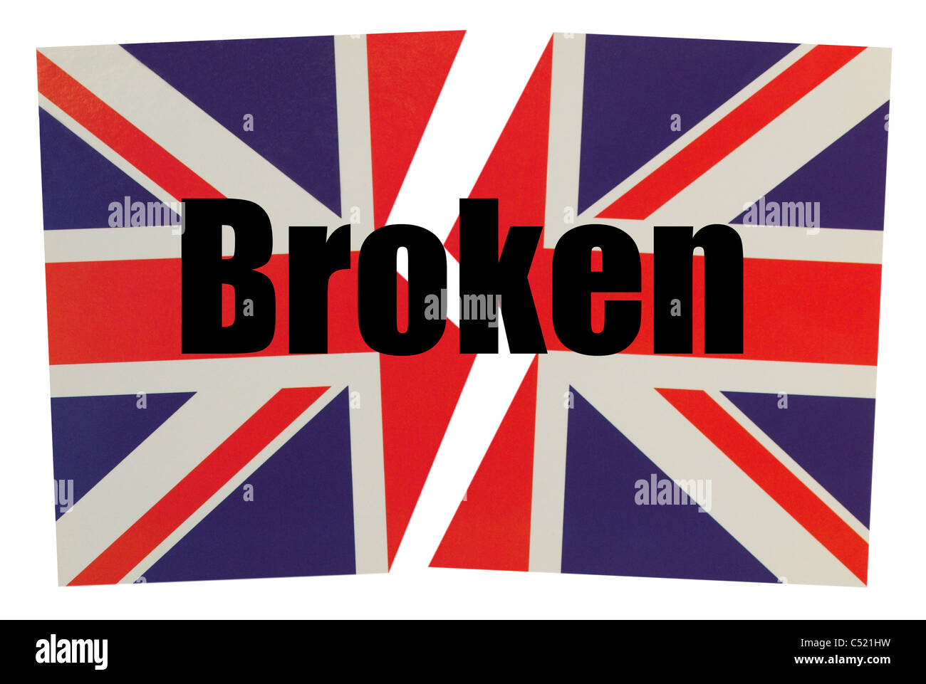The word Broken - black lettering against a Union Jack Stock Photo - Alamy