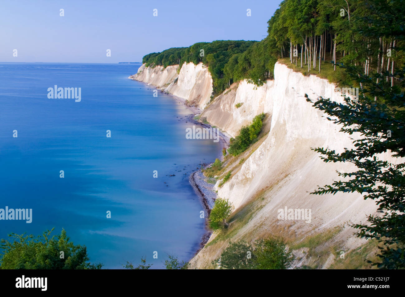 Chalk cliffs at sunrise in the Jasmund National Park, Ruegen Island ...
