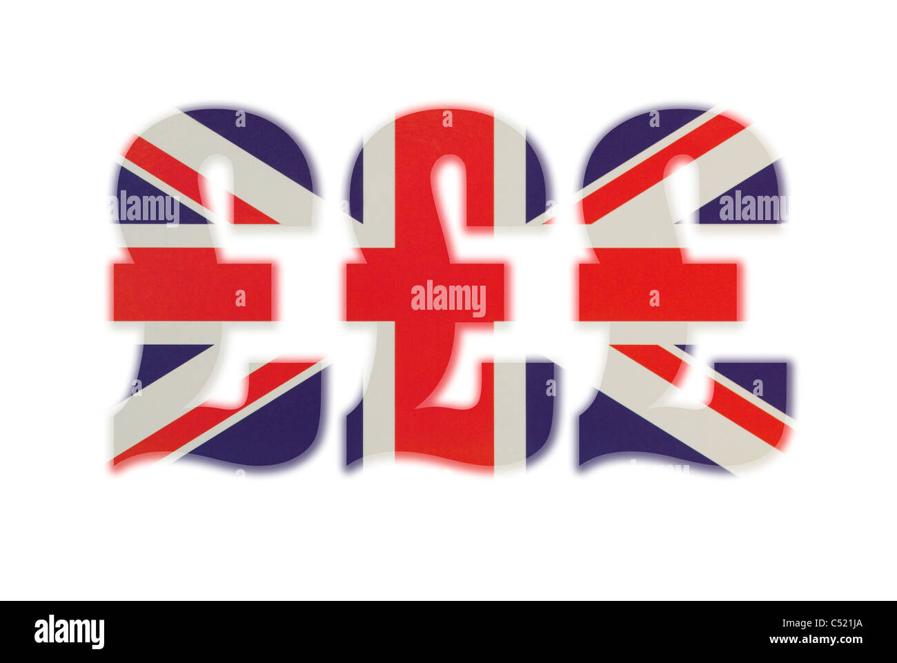Three British Pounds Sterling sign against a Union Jack background ...