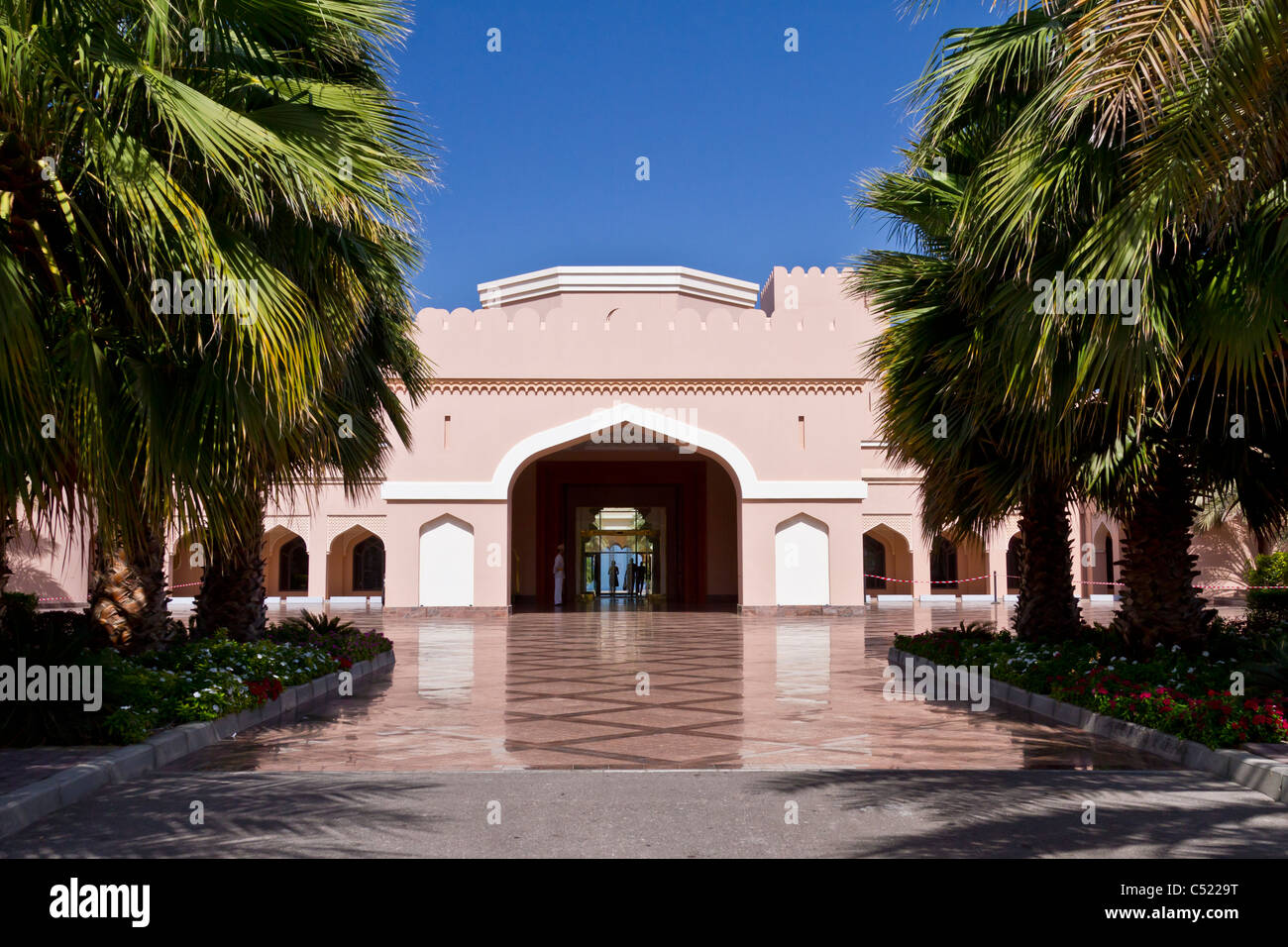 Outdoor gardens and patio at the Barr Al Jissah resort near Muscat ...