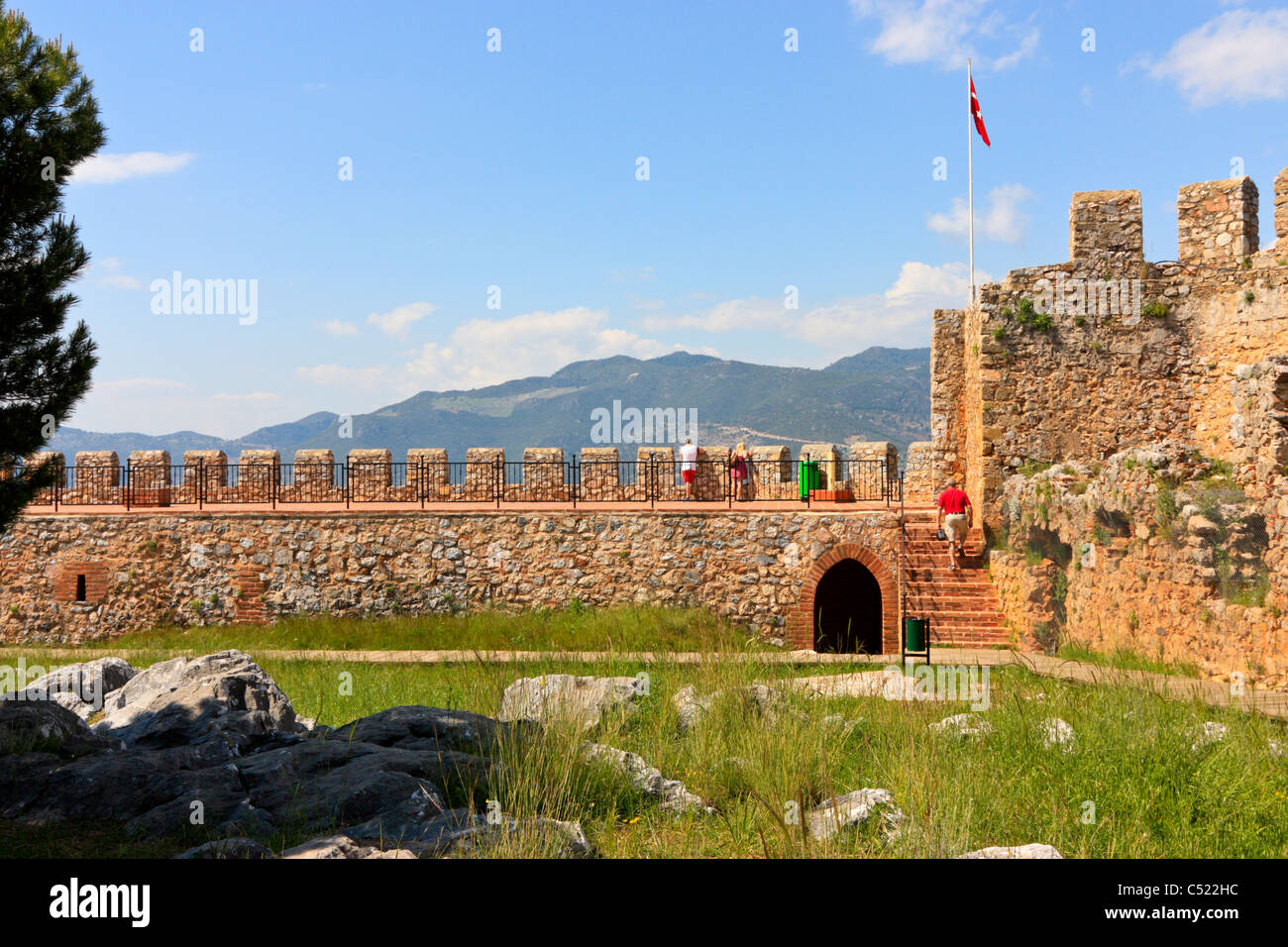 Wall and Watchtower of the Historical Castle of Alanya, Turkey Stock ...