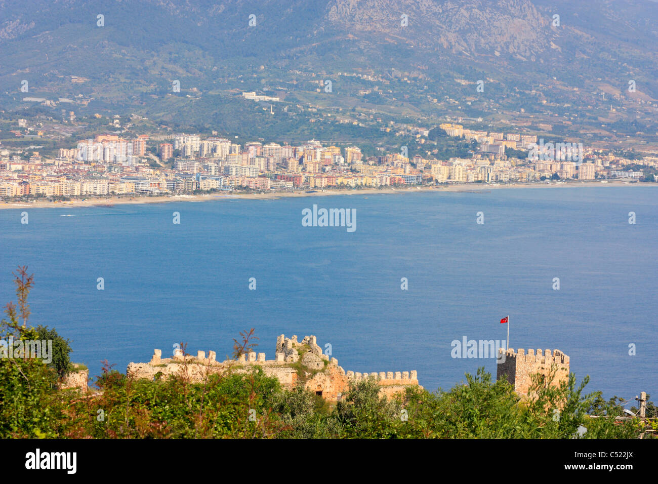 View of the Ruins of Historical Wall and a Watchtower of the Alanya ...