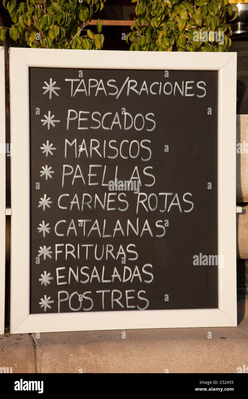 Spanish Tapas Menu in White Frame Stock Photo - Alamy