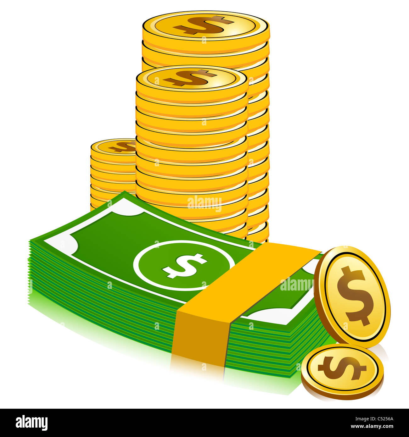 illustration of vector dollar currency and notes on an isolated ...