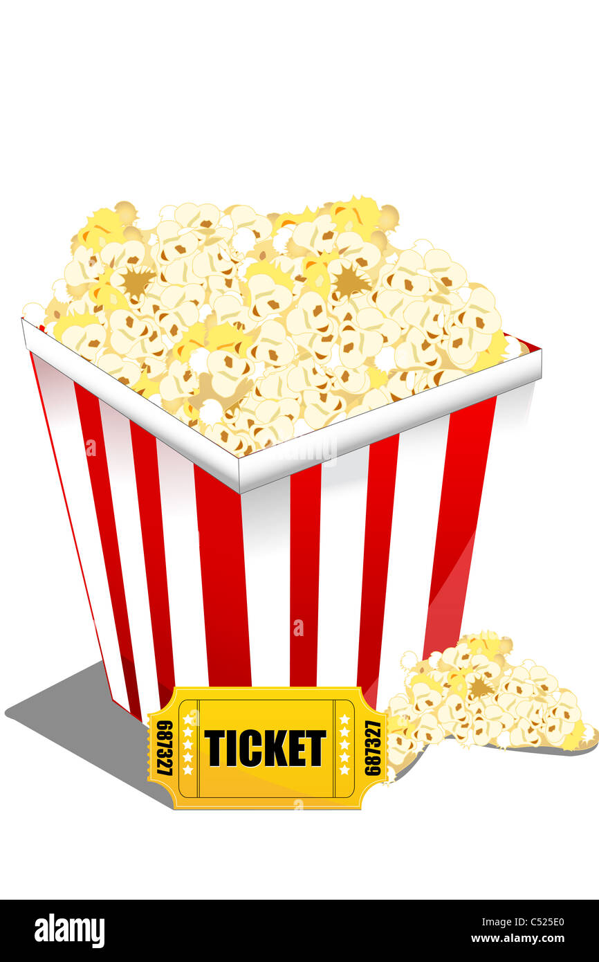 illustration of pop corn with ticket on an isolated background Stock ...