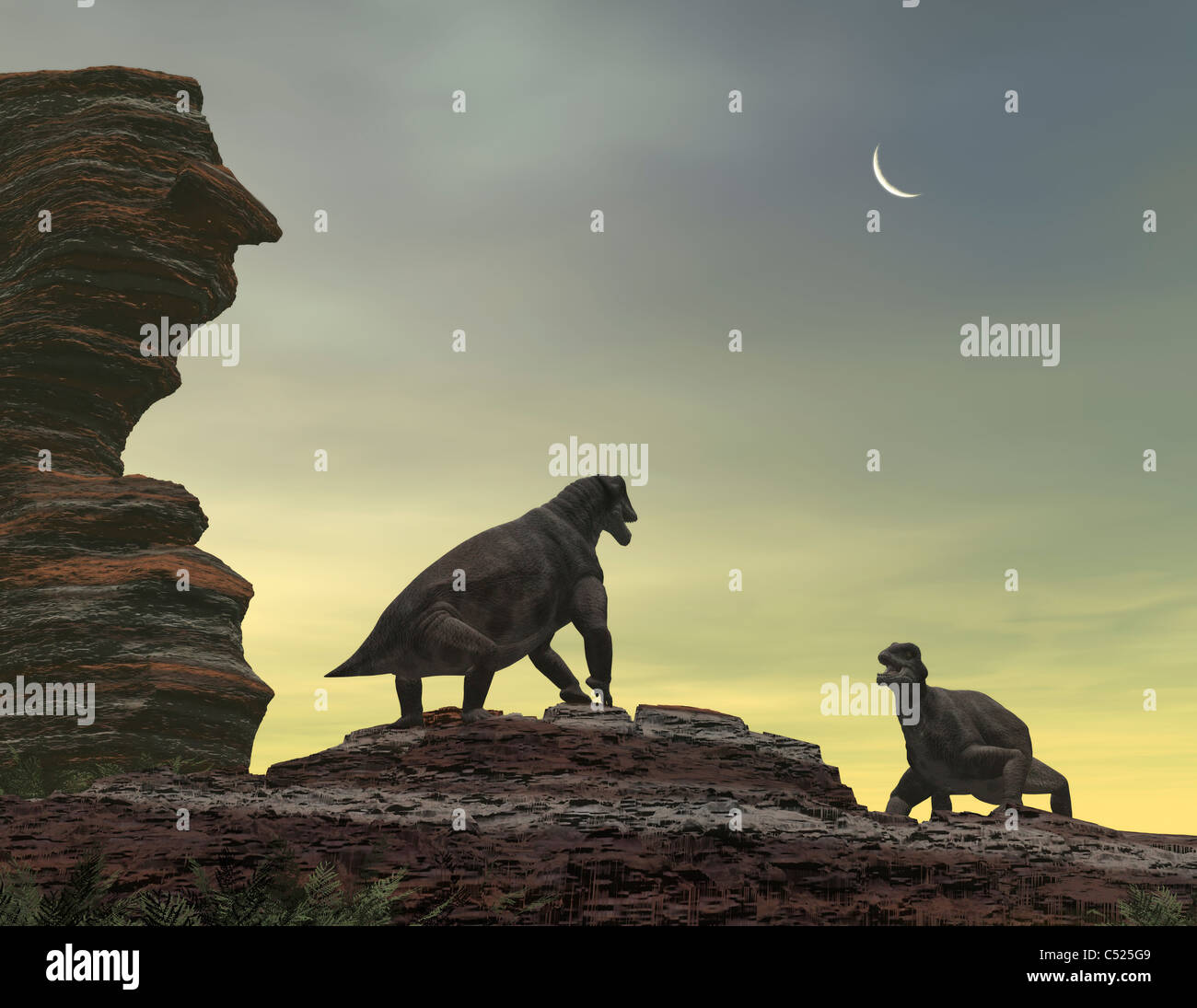 Two giant Moschops face off on a sandstone mesa 250 million years ago ...