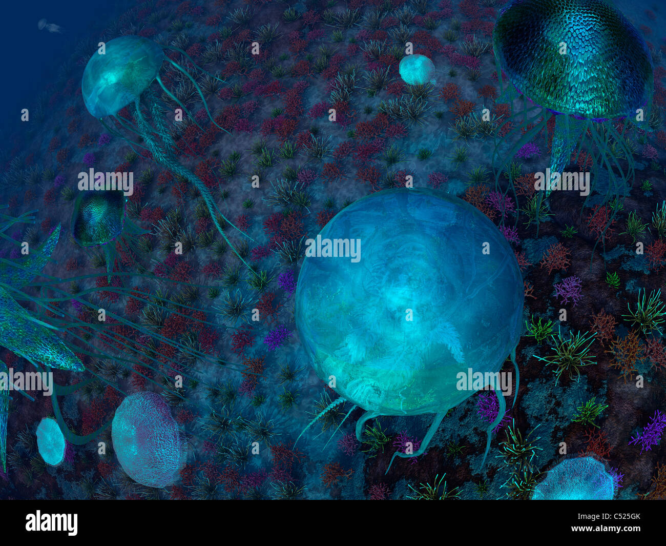 A swarm of jellyfish swim the Panthalassic Ocean Stock Photo - Alamy