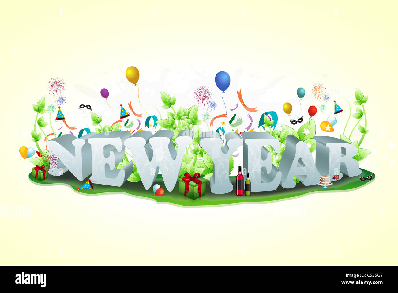 illustration of new year text with all celebration elements Stock Photo ...