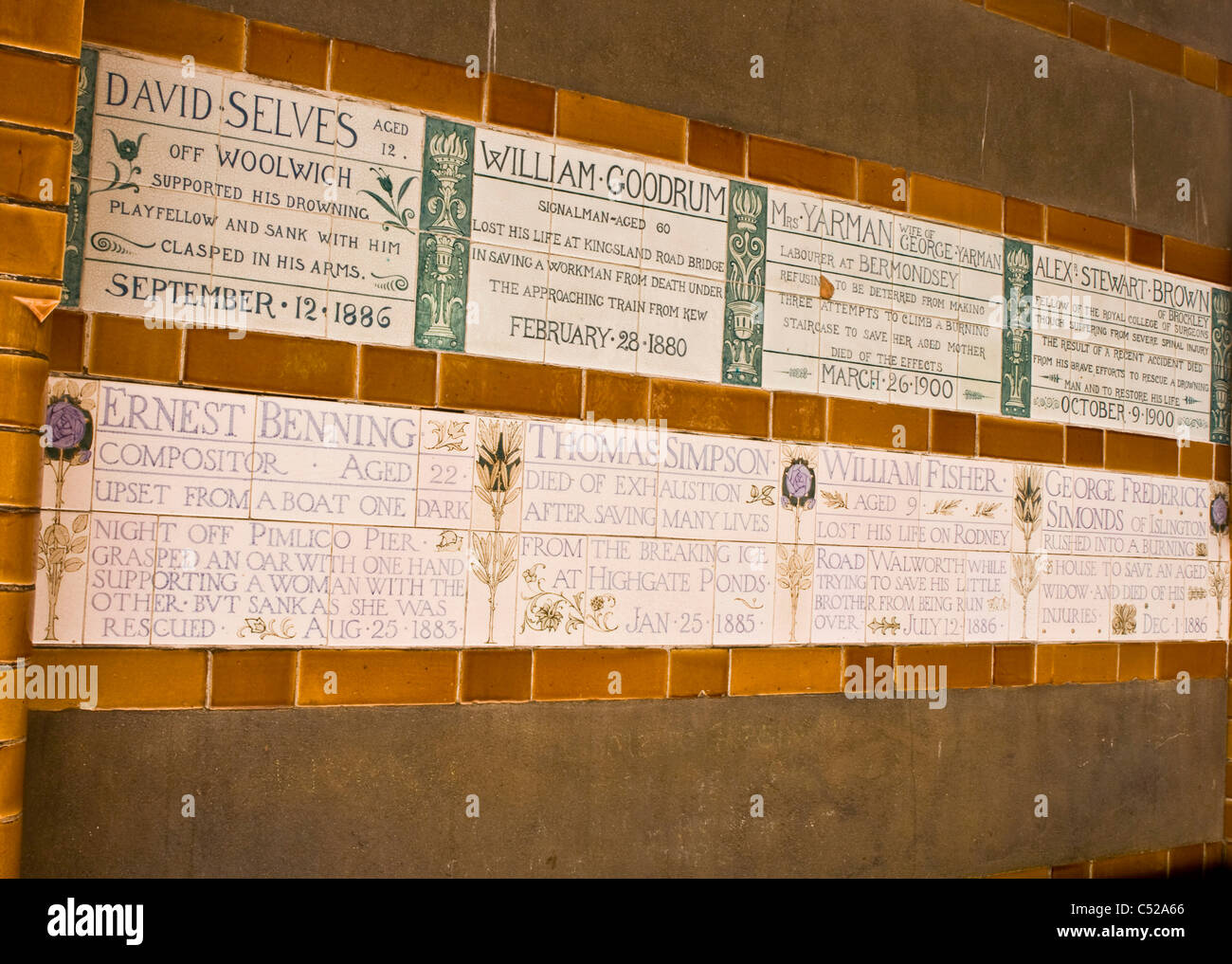 Postman's Park EC1 Victorian memorial ceramic plaques wall of heroes to ...
