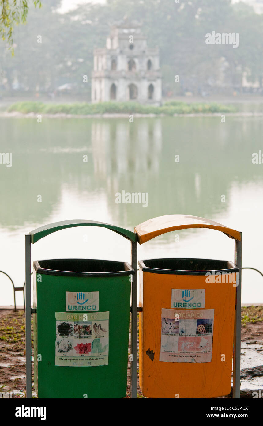 Rubbish bins at Hoan Kiem Lake, Hanoi, Vietnam Stock Photo - Alamy