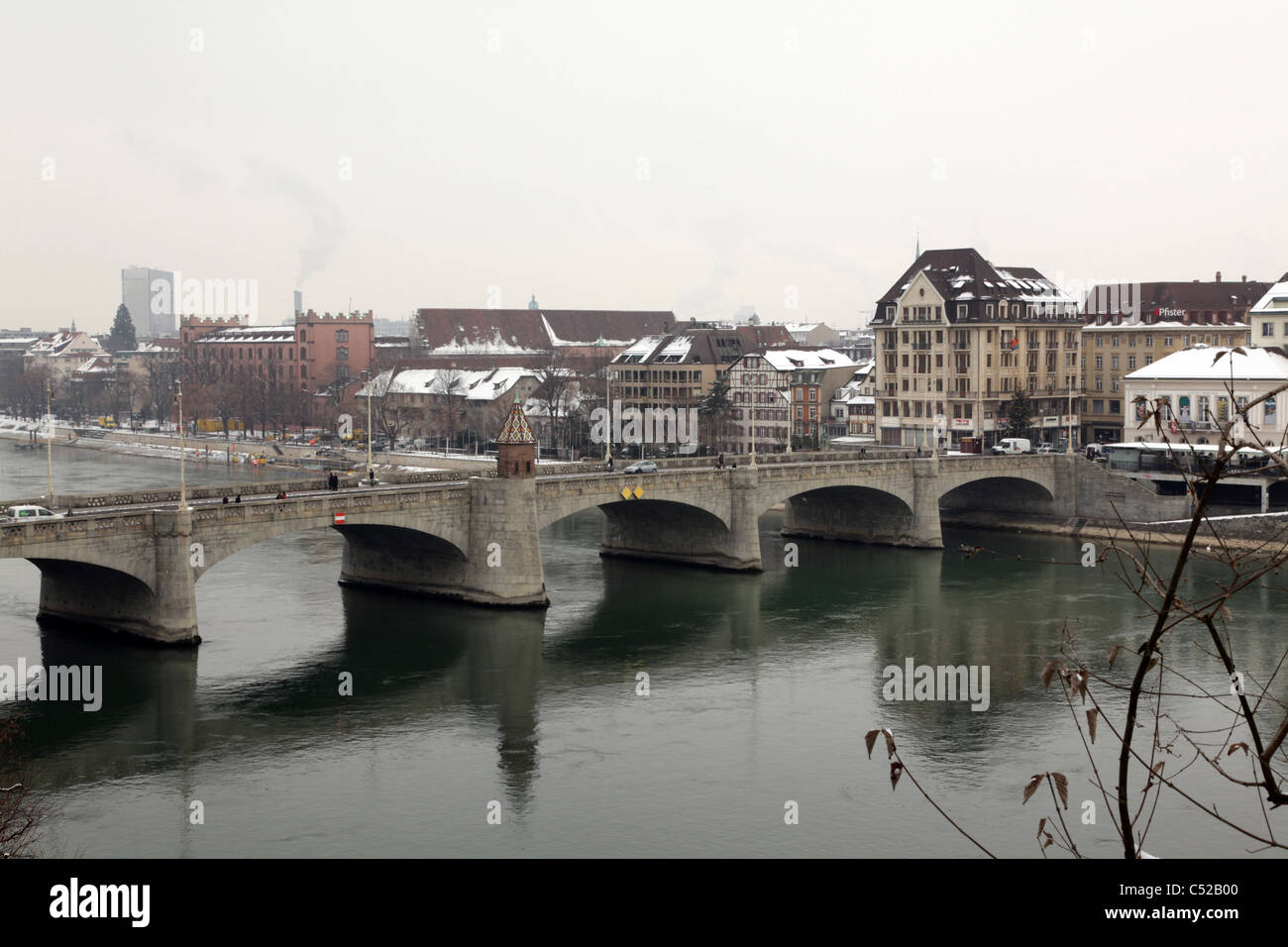 View of the Mittlere Brücke / Middle Bridge and the river Rhine, Basel ...