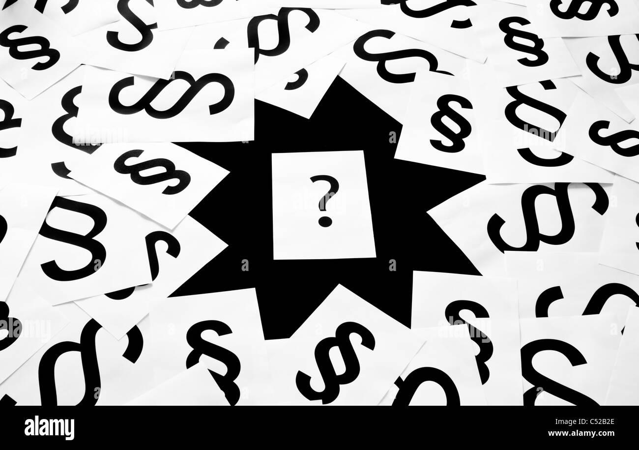 Question mark between paragraphs - concept hole in law Stock Photo - Alamy