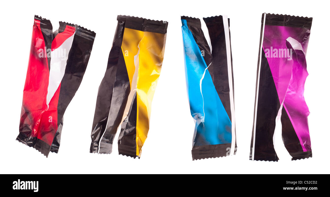 colorful ice cream packaging bags made of plastic (isolated on white ...