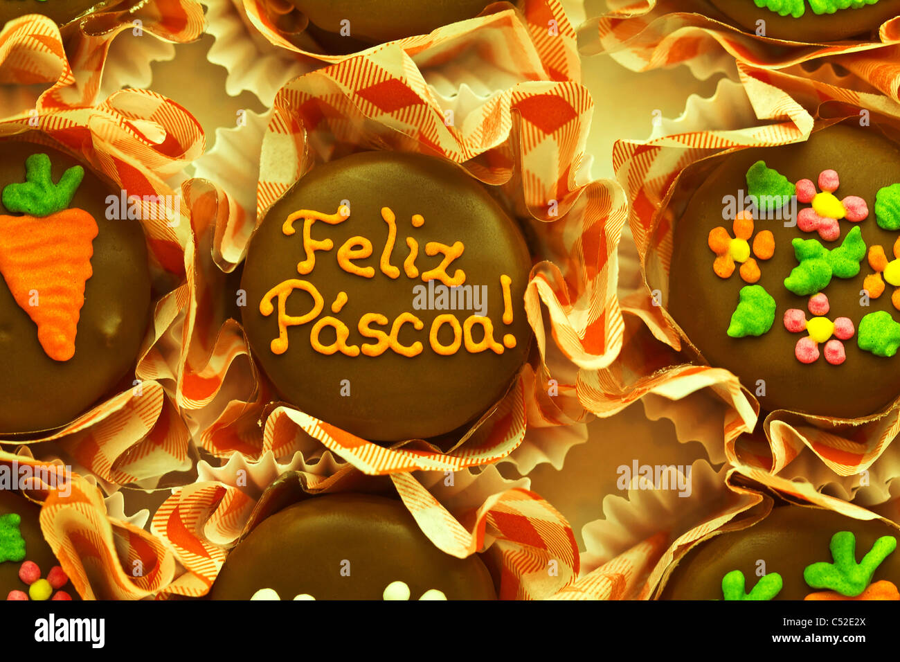 Good Easter words of a chocolate candy (In Portuguese Feliz Páscoa ...