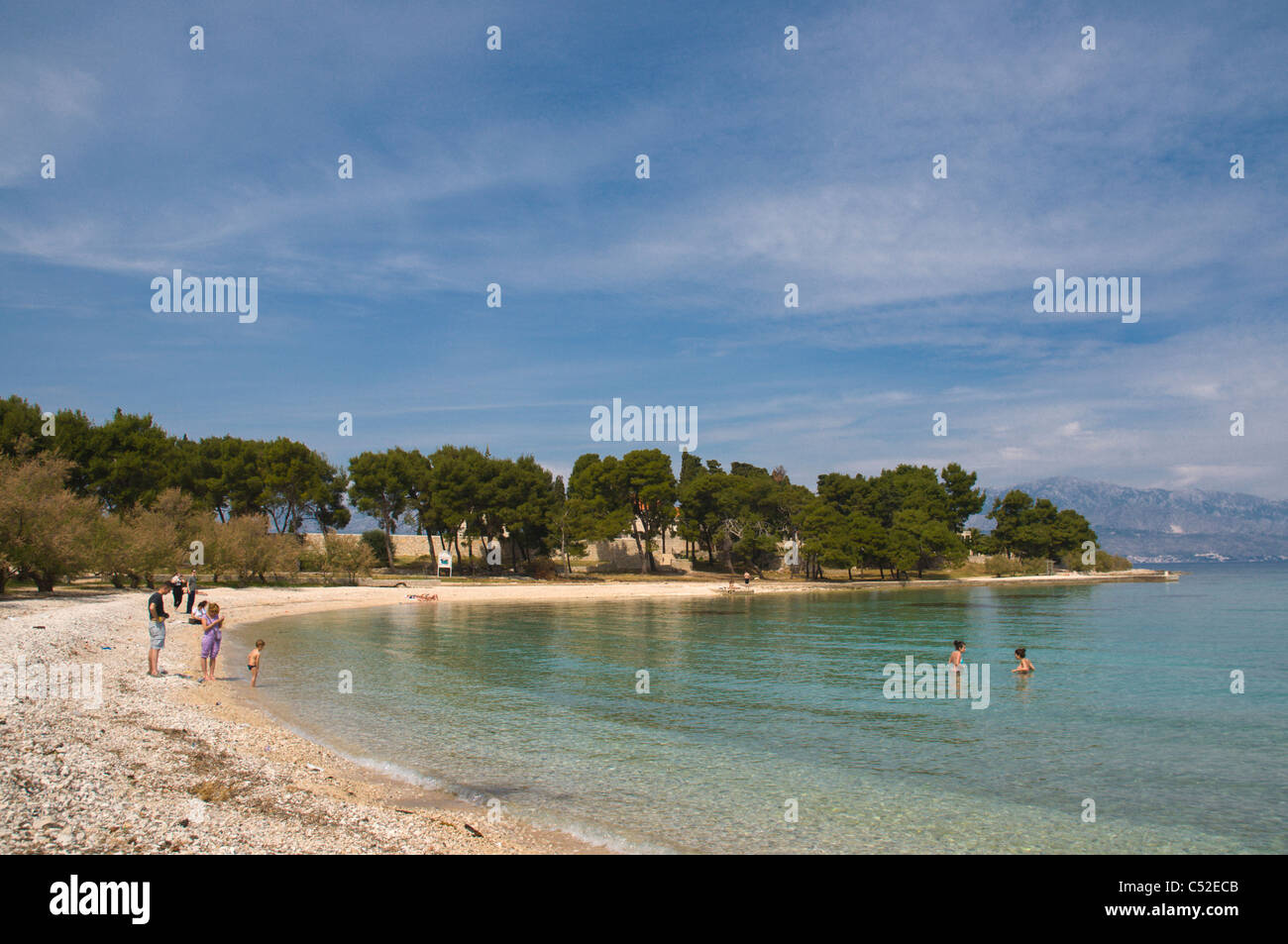 Beach on Salbunje peninsula Supetar on island of Brac in Dalmatia ...