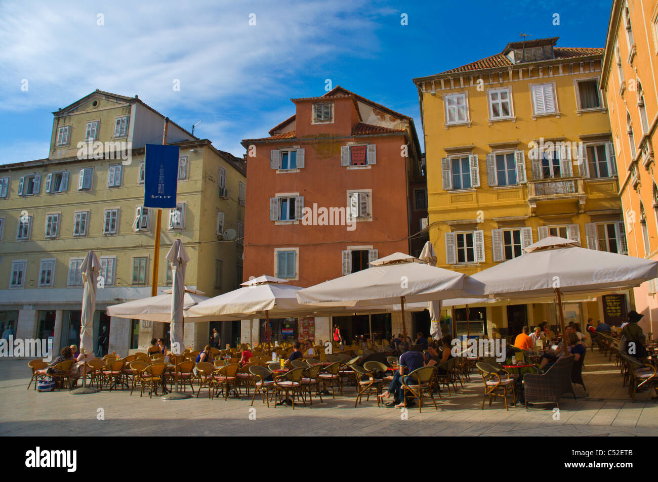 Cafe terraces at Narodni trg square old town Split Dalmatia Croatia ...