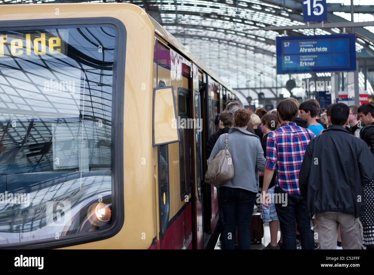 Passengers boarding train at central station in Berlin, Germany Stock ...