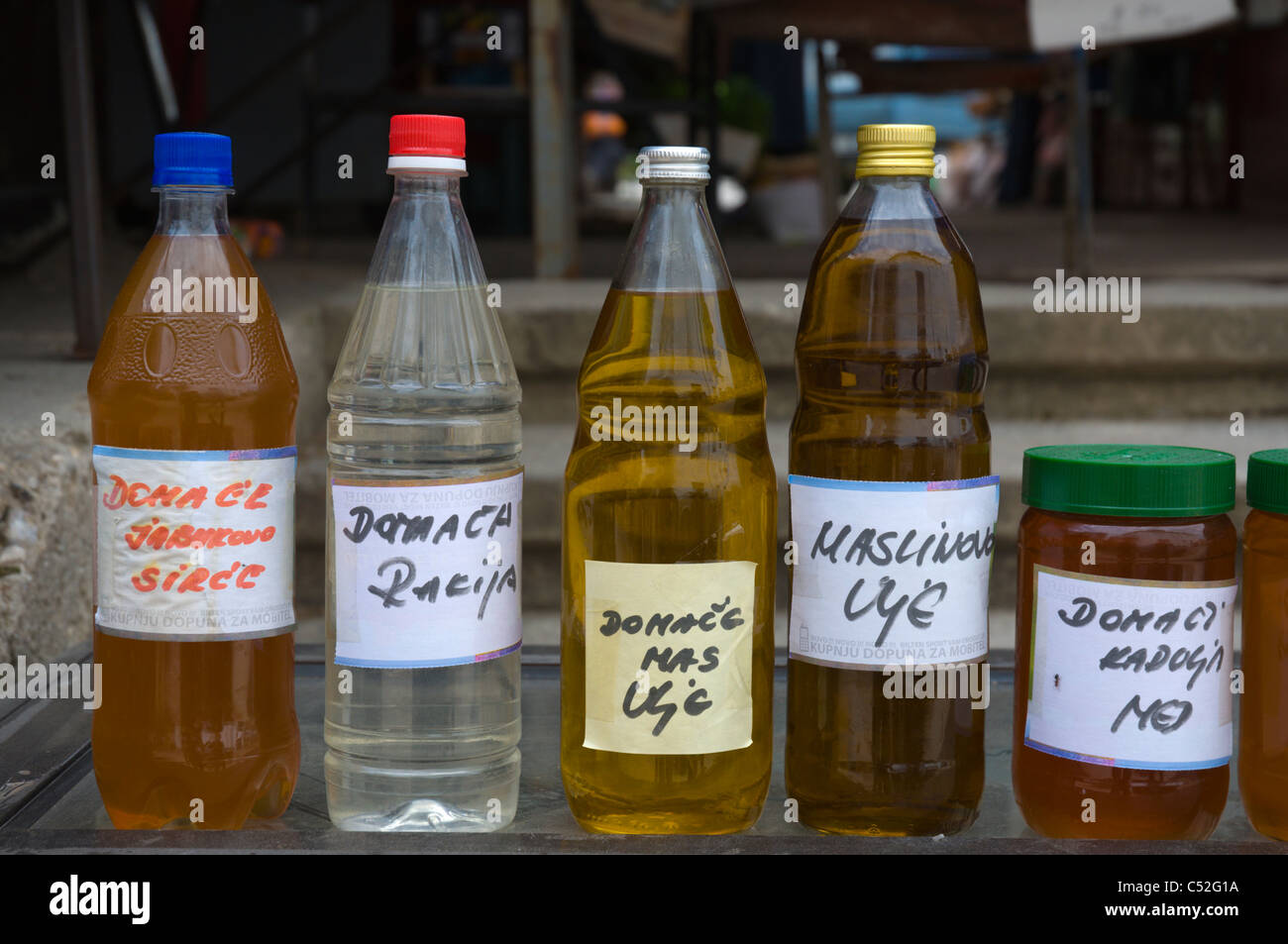 Rakija, honey, and other locally produced items Mostar city Bosnia and ...