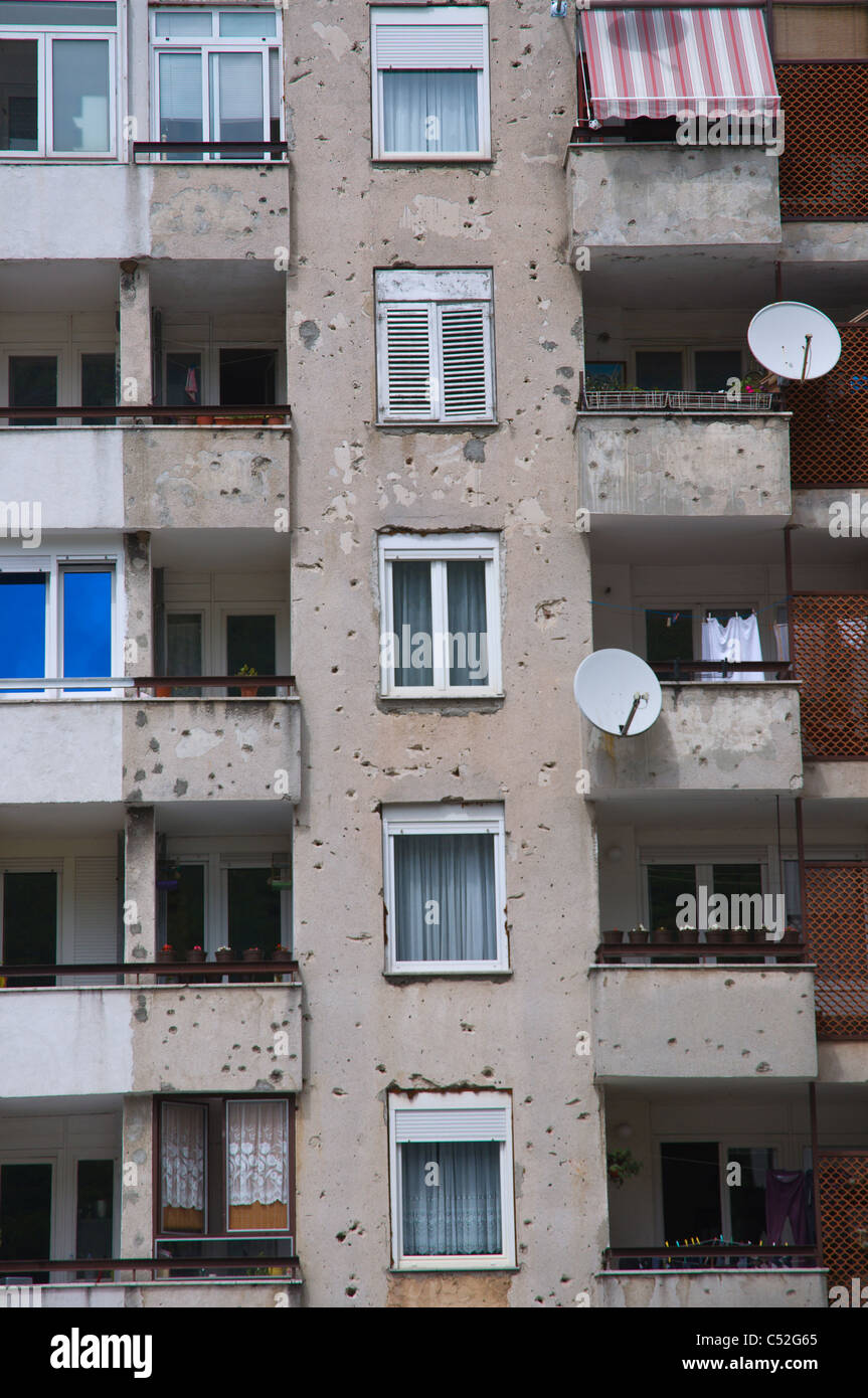 Bullet holes on side of building from the war of the 1990s Mostar city ...