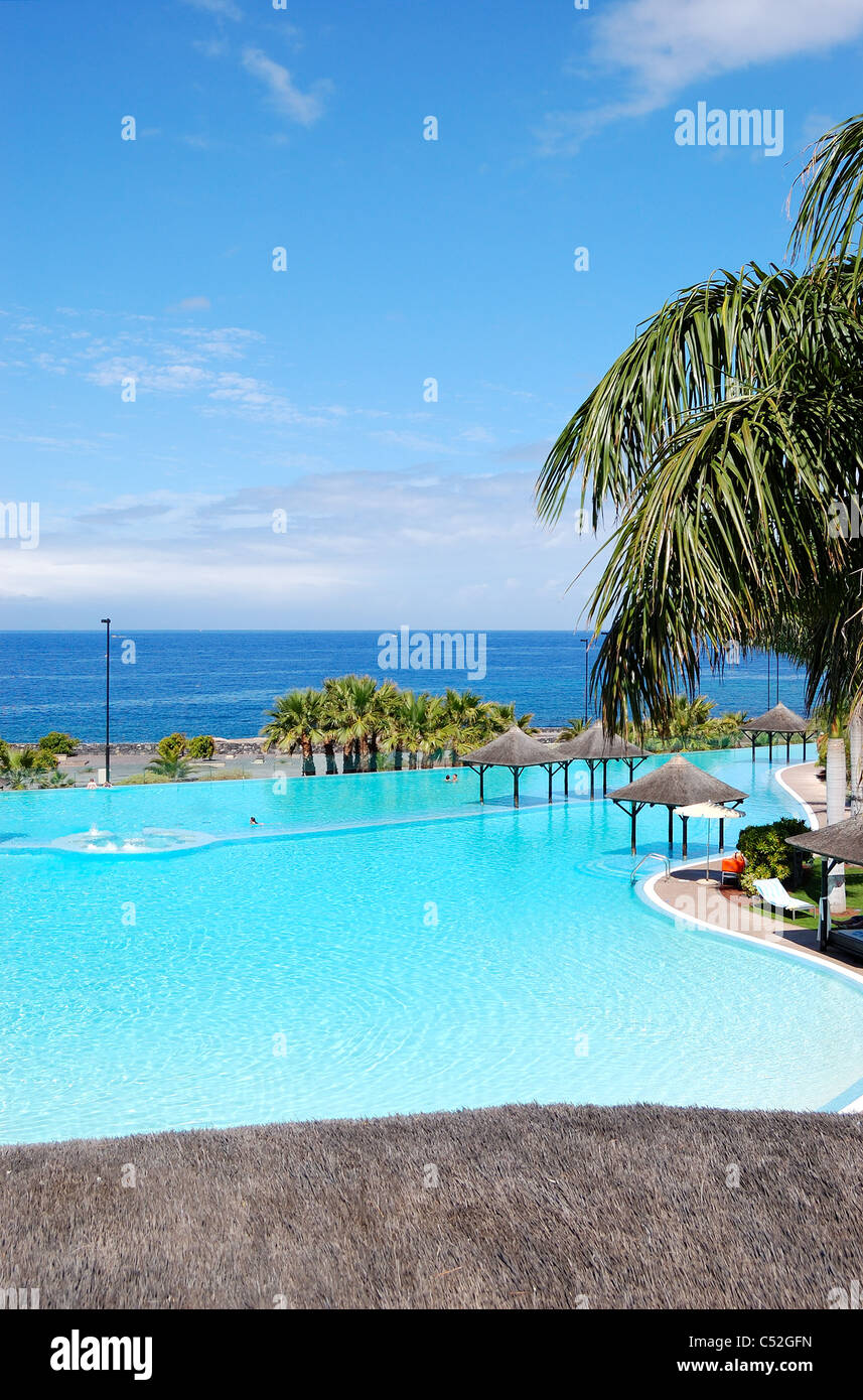 Swimming pool with jacuzzi and beach of luxury hotel, Tenerife island ...