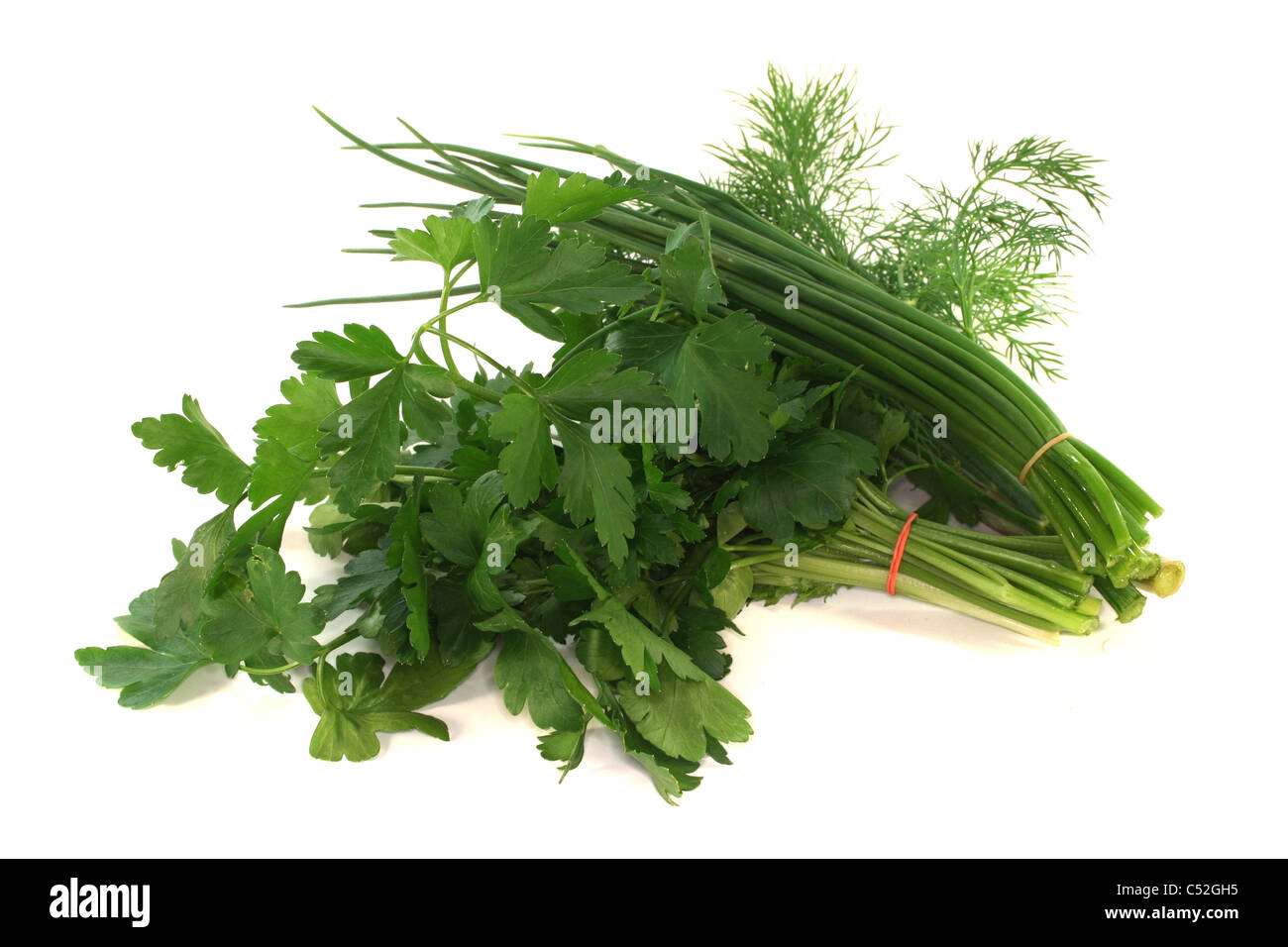 Dill, parsley and chives on a white background Stock Photo - Alamy