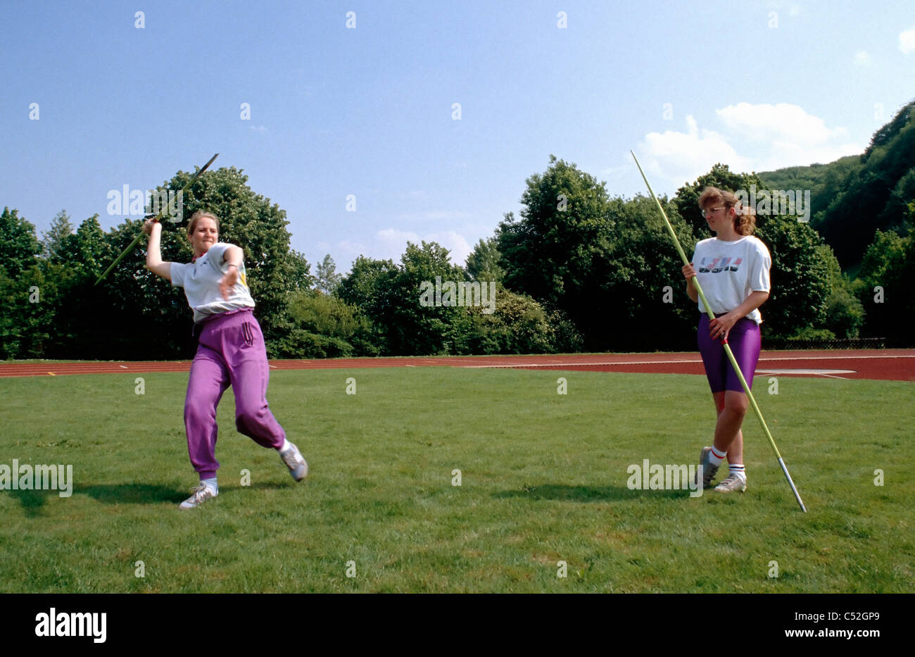 German university students throwing javelin Stock Photo - Alamy