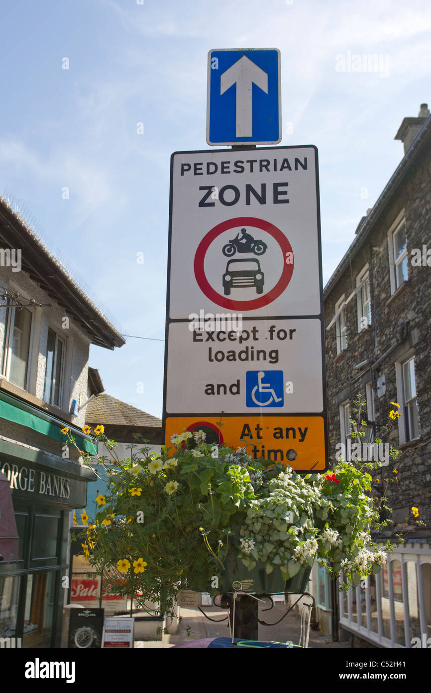 one way pedestrian zone sign except for loading and disabled at any ...