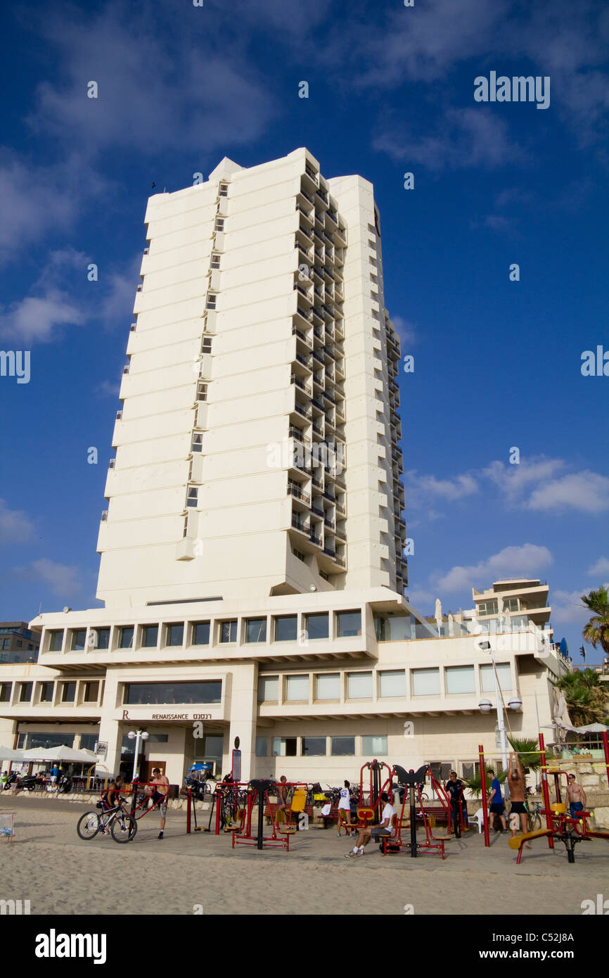 Big hotels and people on the beach in Tel Aviv Israel Stock Photo - Alamy