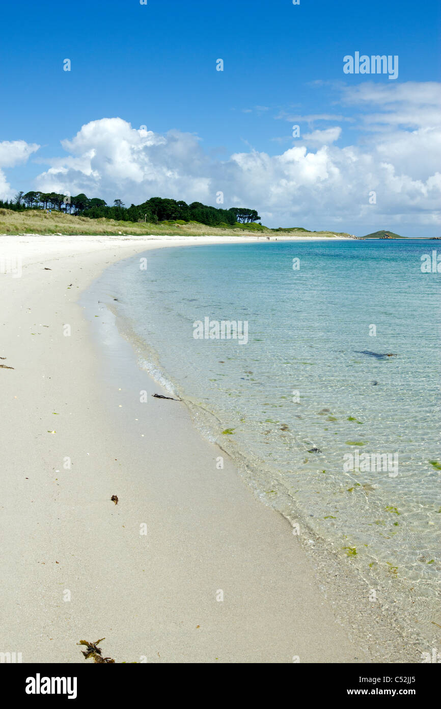 Pentle Bay beach, Tresco Isles of Scilly UK. With white sand and clear ...