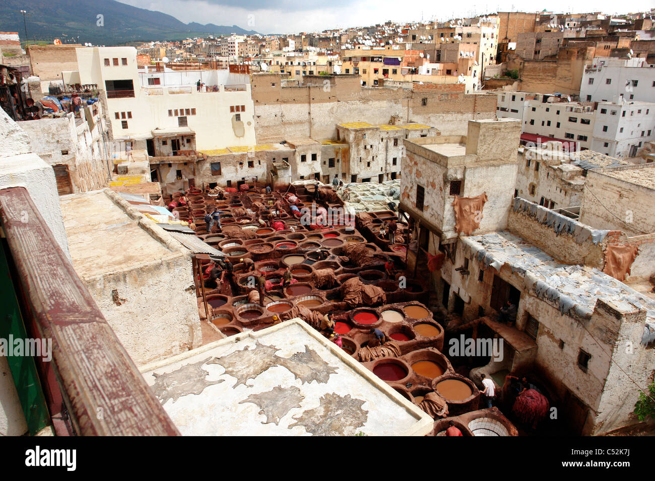 Leather dye pits in Fez Stock Photo - Alamy