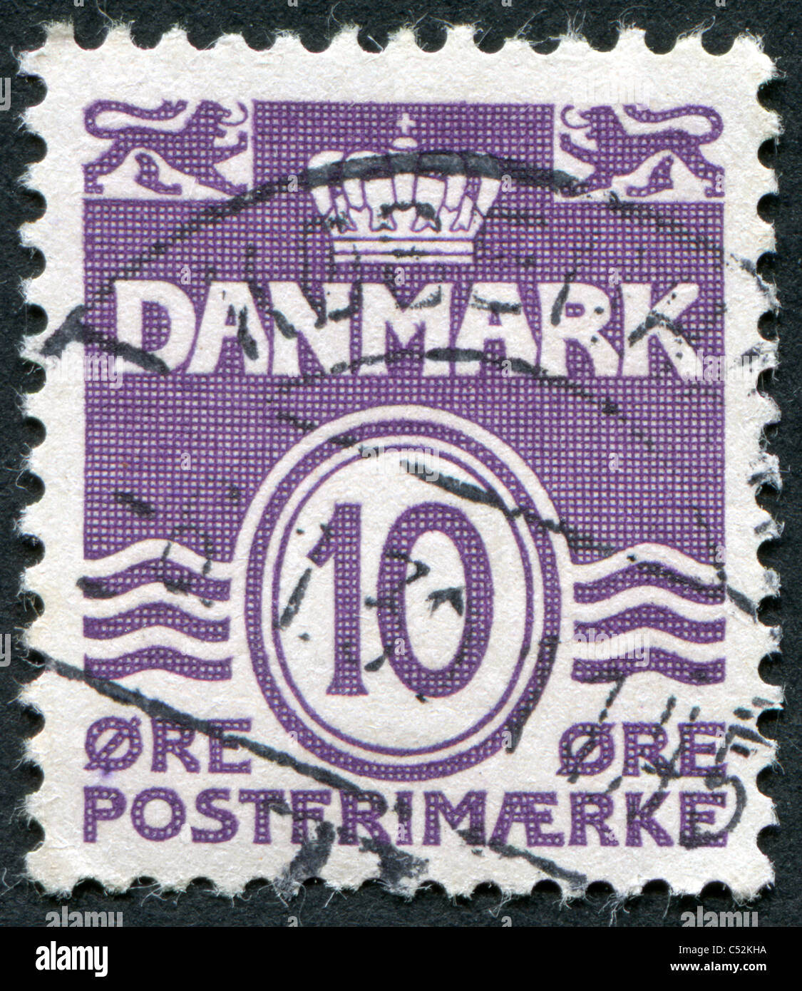 DENMARK 1938: A stamp printed in the Denmark, depicts Wavy Lines and ...