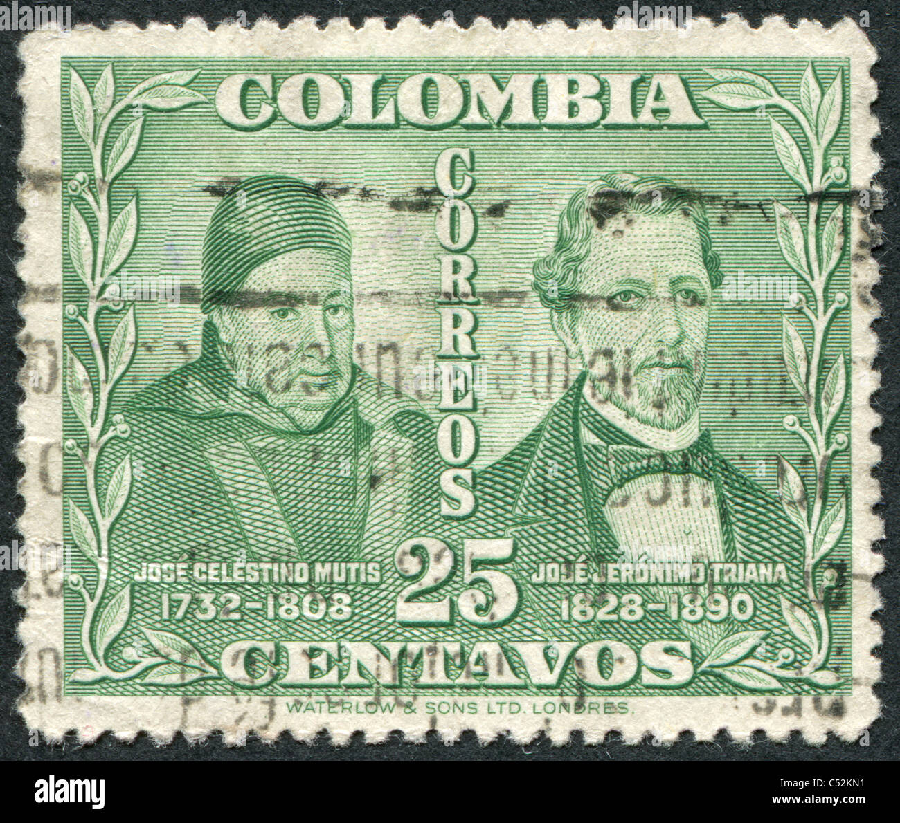 COLOMBIA 1947: A stamp printed in the Columbia, shows Jose Celestino ...