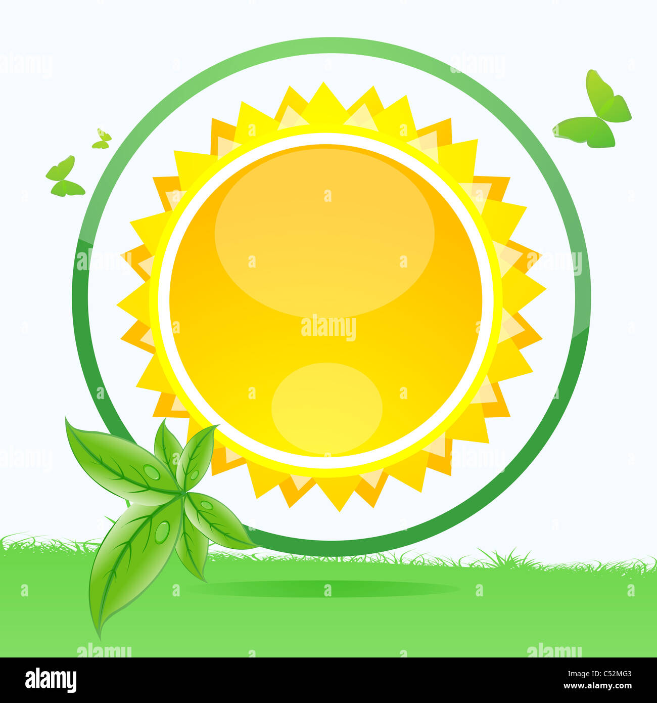 illustration of sun and butterfly with plant Stock Photo - Alamy