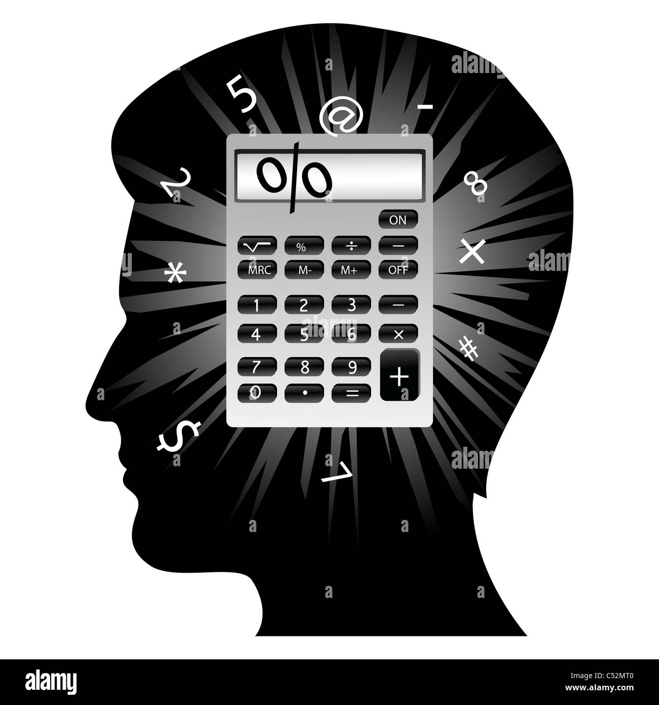 illustration of creative man's mind with calculator on white background ...