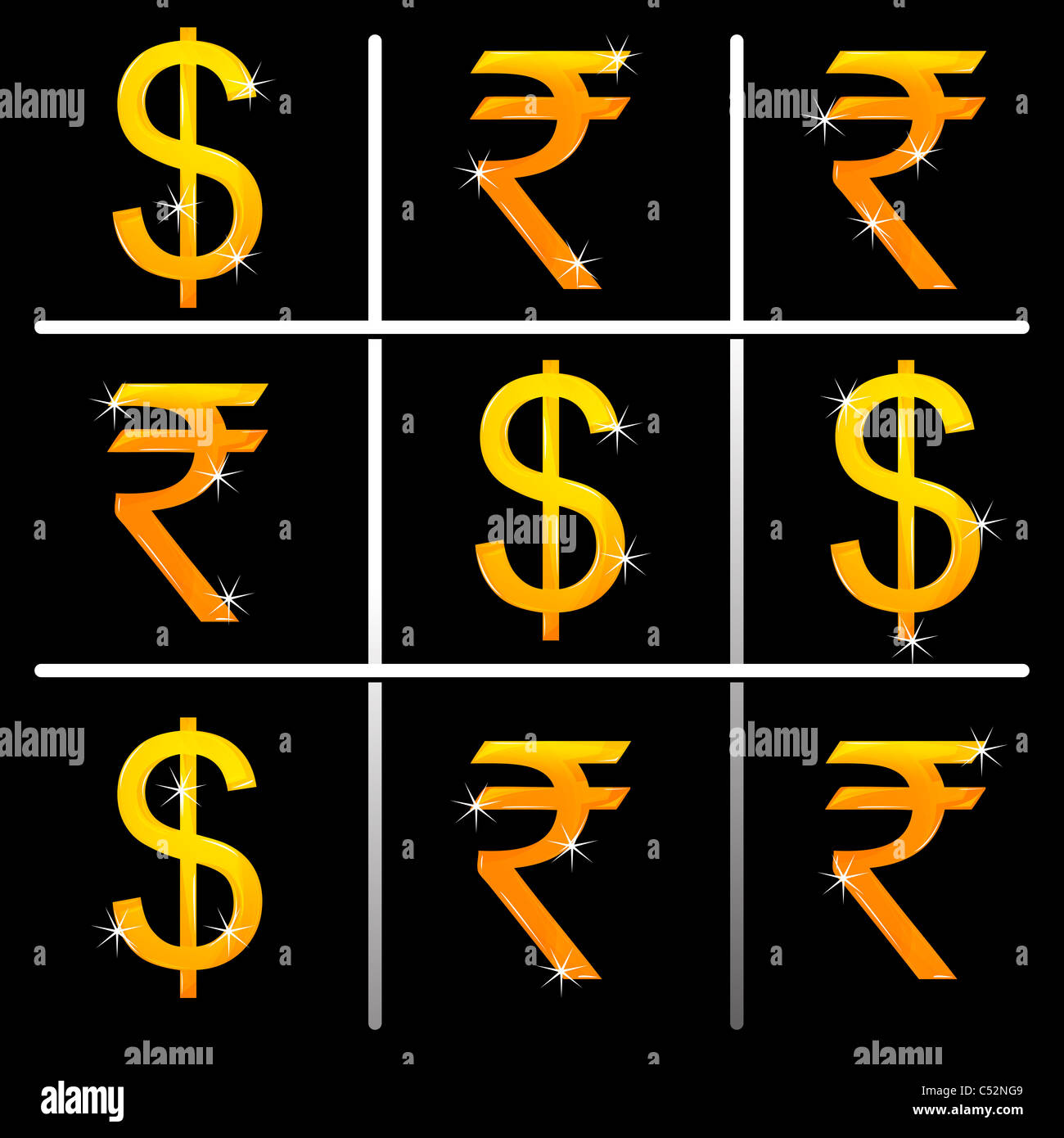 illustration of tic tac toe game with signs of money Stock Photo - Alamy