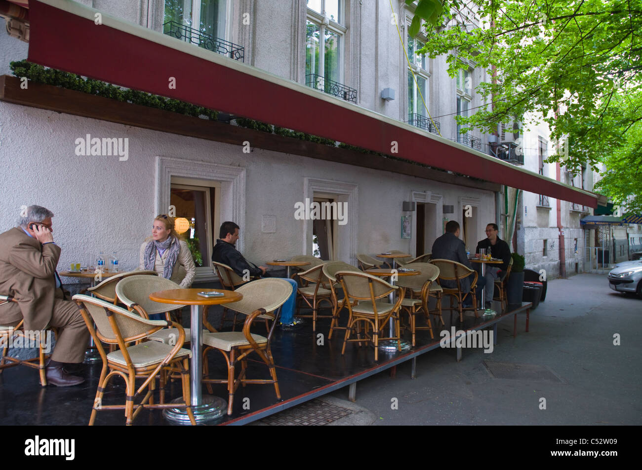 Cafe terrace Strahinjica Bana street Belgrade capital of Serbia Europe ...