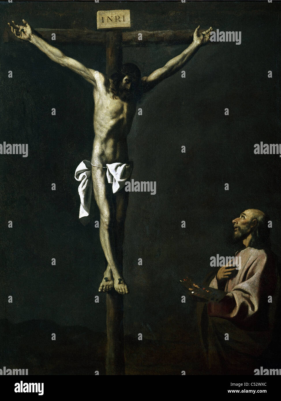 Francisco Zurbaran San Lucas painting Christ on the Cross 1635 Prado Museum - Madrid Stock Photo ...