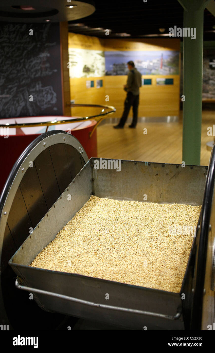The Oban visitor centre inside display with a barrow of malt in the ...